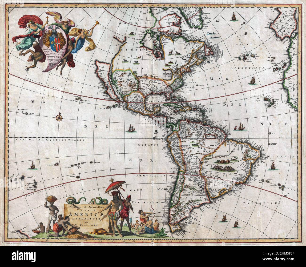 1658 Visscher Map of North America and South America Stock Photo - Alamy