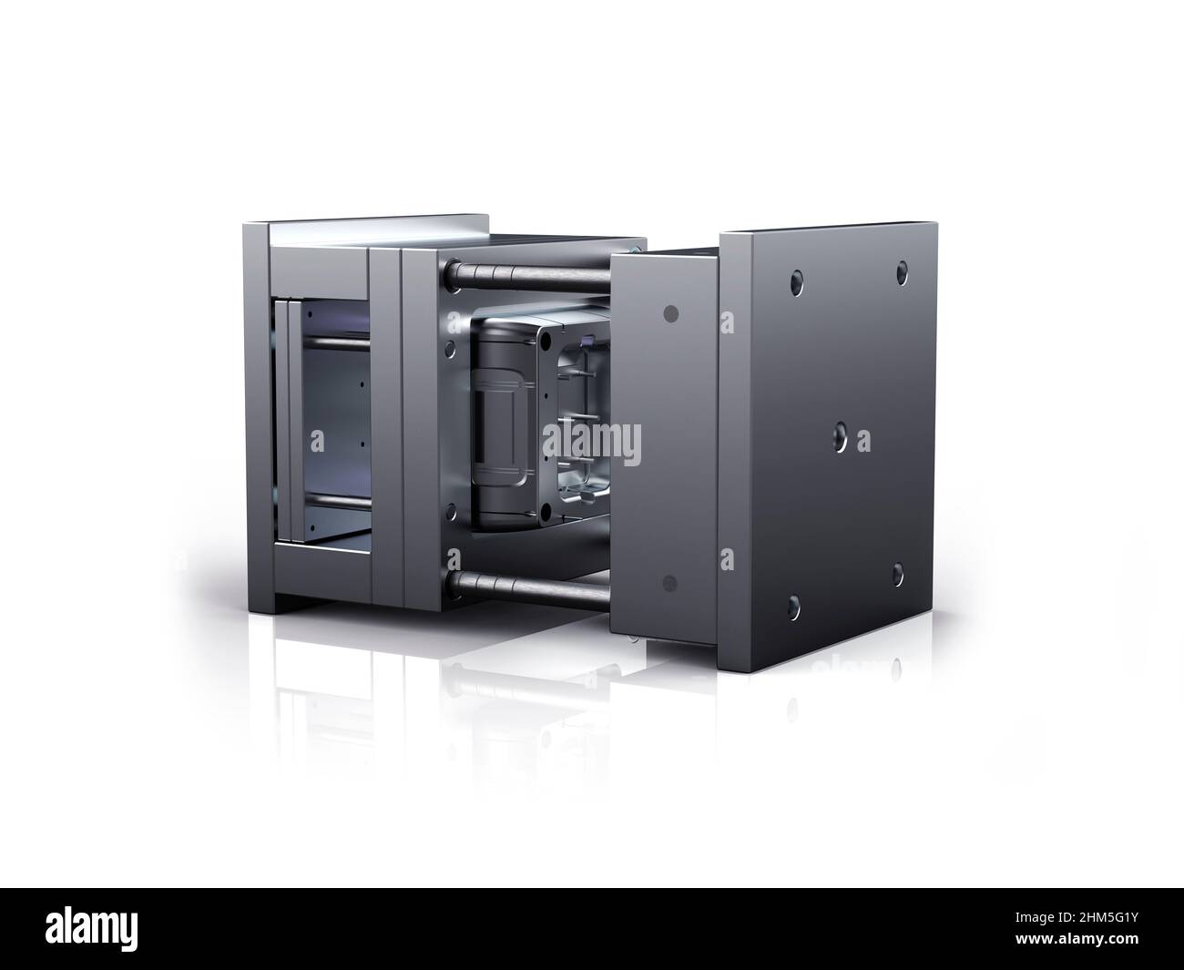 3D render of plastic moulding machine. Plastic injection moulding.Cups ...