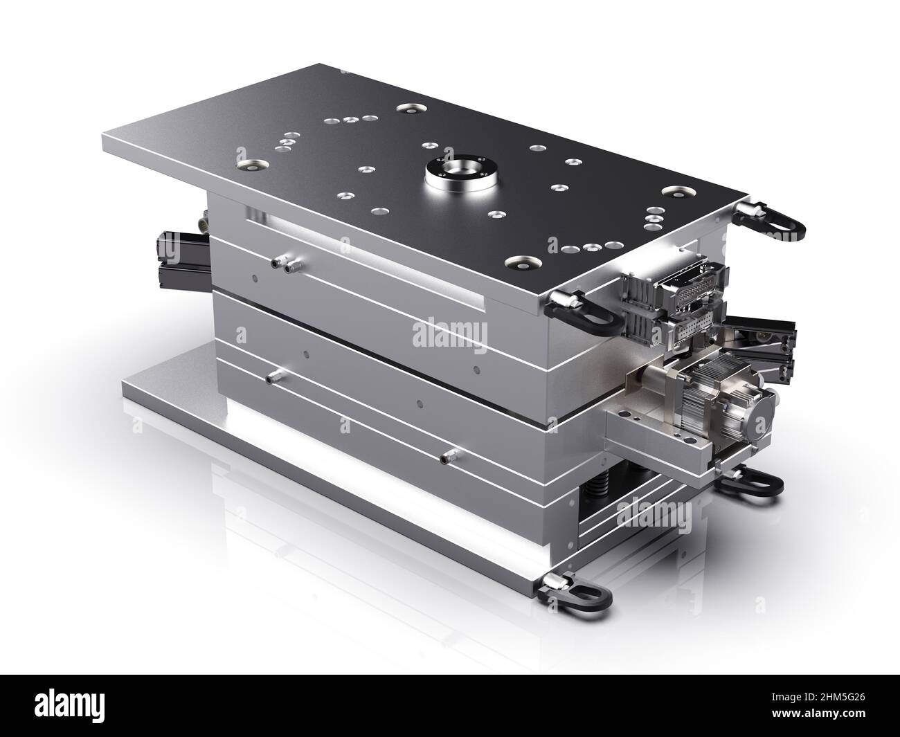 3D render of plastic moulding machine. Plastic injection moulding.Cups ...