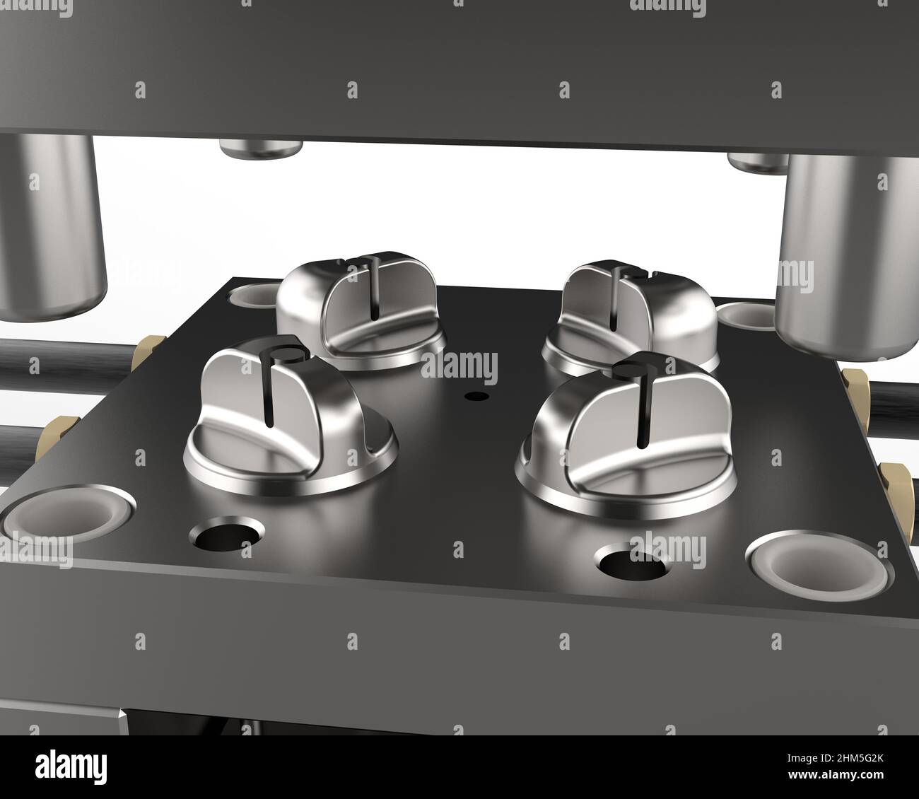 3D render of plastic moulding machine. Plastic injection moulding.Cups ...