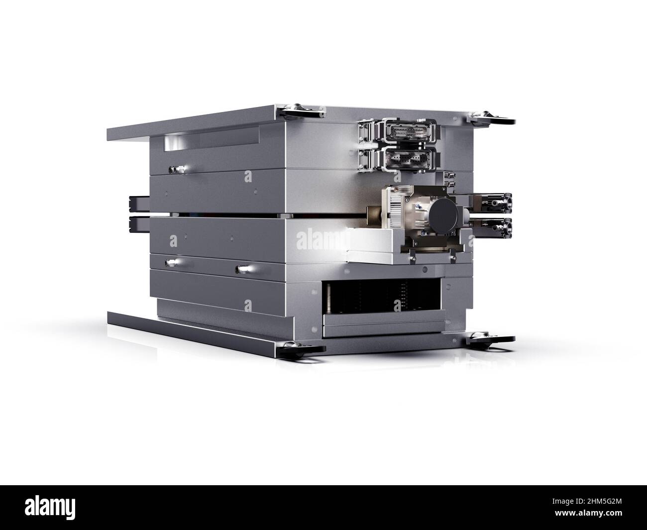 3D render of plastic moulding machine. Plastic injection moulding.Cups ...