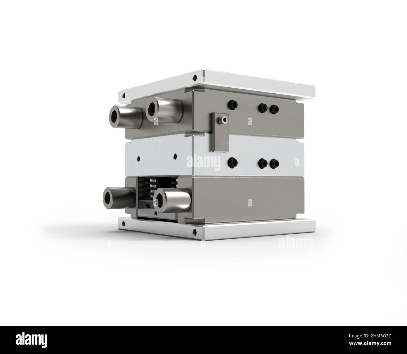 3D render of plastic moulding machine. Plastic injection moulding.Cups ...