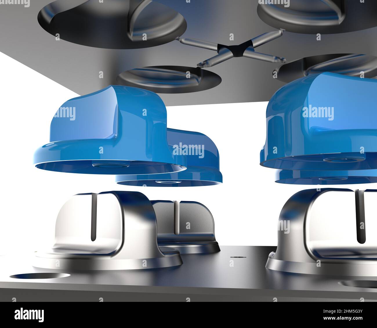 3D render of plastic moulding machine. Plastic injection moulding.Cups ...