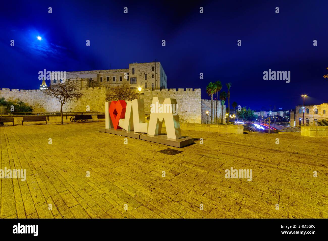 Jerusalem, Israel - November 19, 2021: Night view of the I love JLM ...