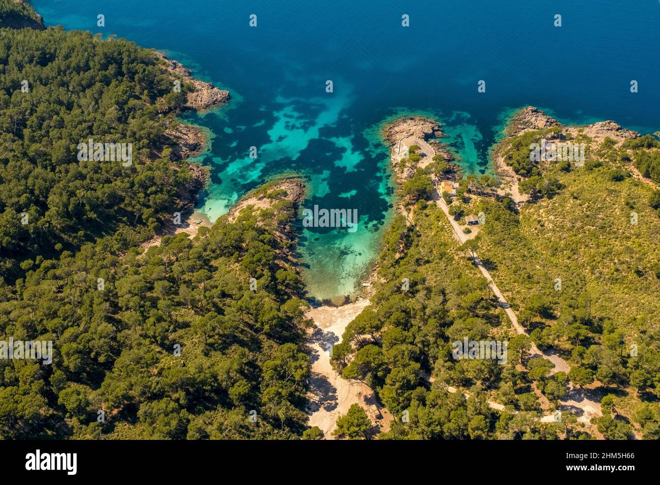 Aerial view, Cap de Pinar peninsula, restricted area, s'Esgleieta ...