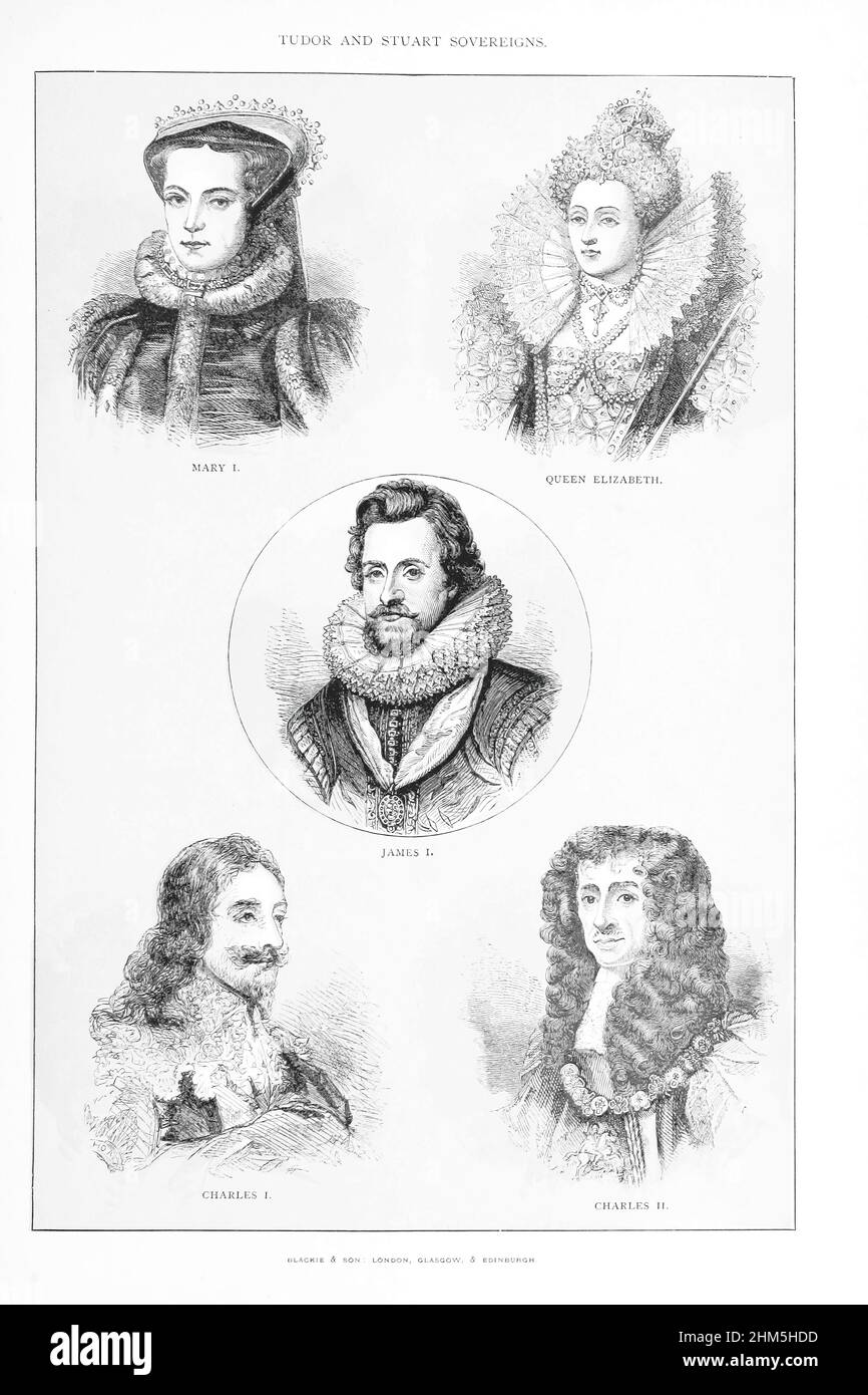 TUDOR AND STUART SOVEREIGNS. QUEEN ELIZABETH. JAMES I. CHARLES II ...