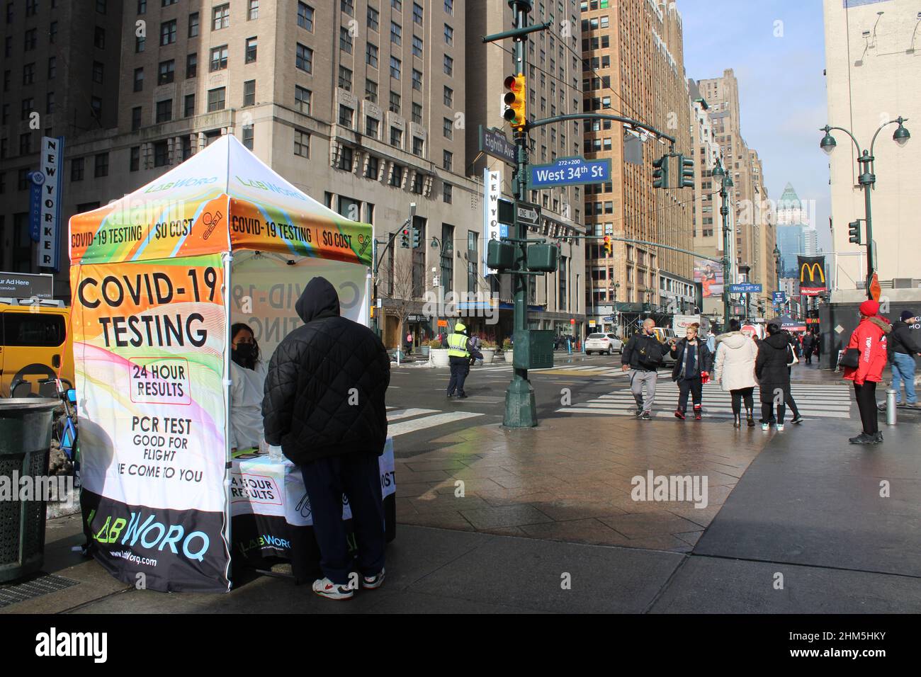 COVID-19 testing booth along 34th Street and 8th Avenue, New York, NY ...
