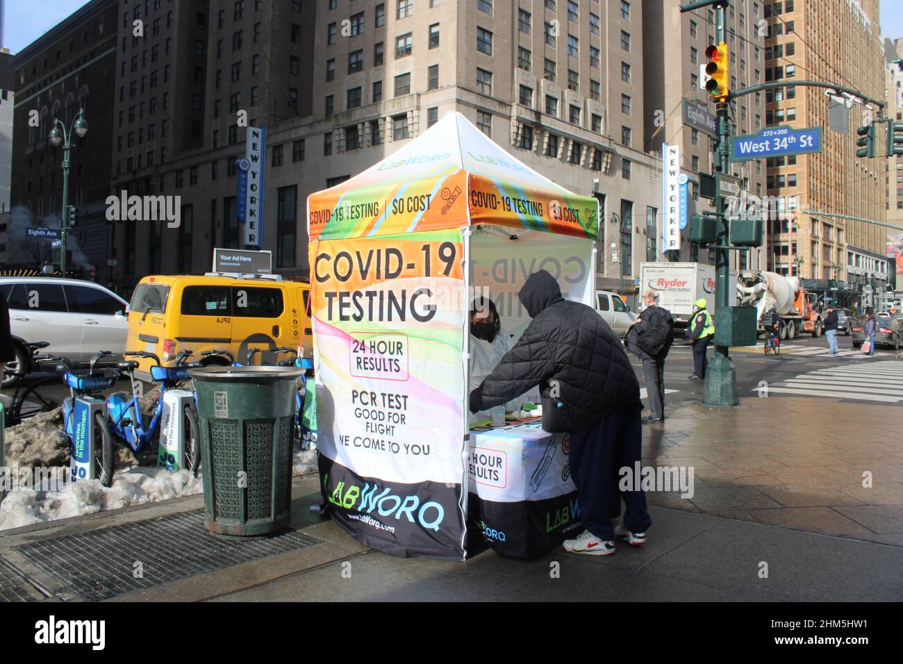 COVID-19 testing booth along 34th Street and 8th Avenue, New York, NY ...
