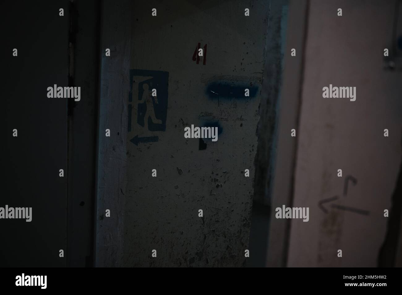 A safety sign painted on the wall of the Chernobyl Nuclear Power Plant ...