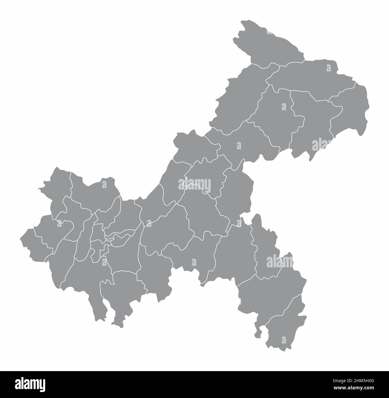 Chongqing city administrative map isolated on white background, China ...