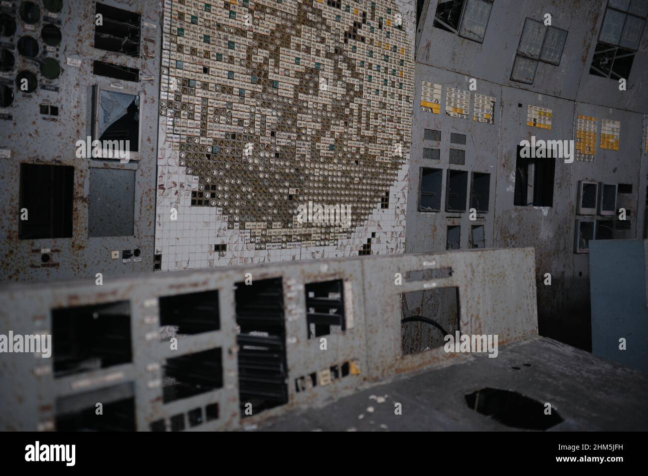 The derelict control room of reactor 4 at the Chernobyl Nuclear Power ...