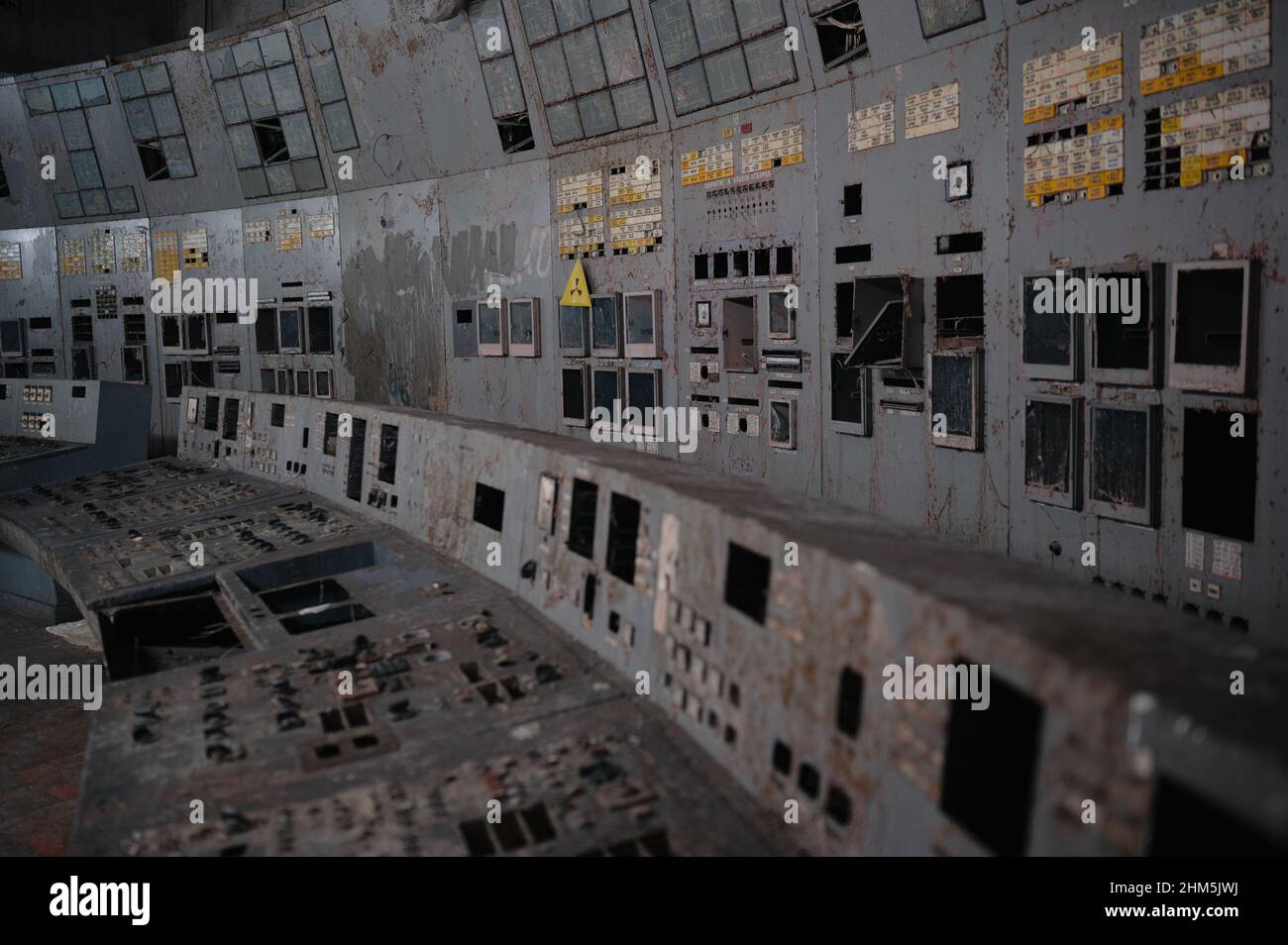 The derelict control room of reactor 4 at the Chernobyl Nuclear Power ...