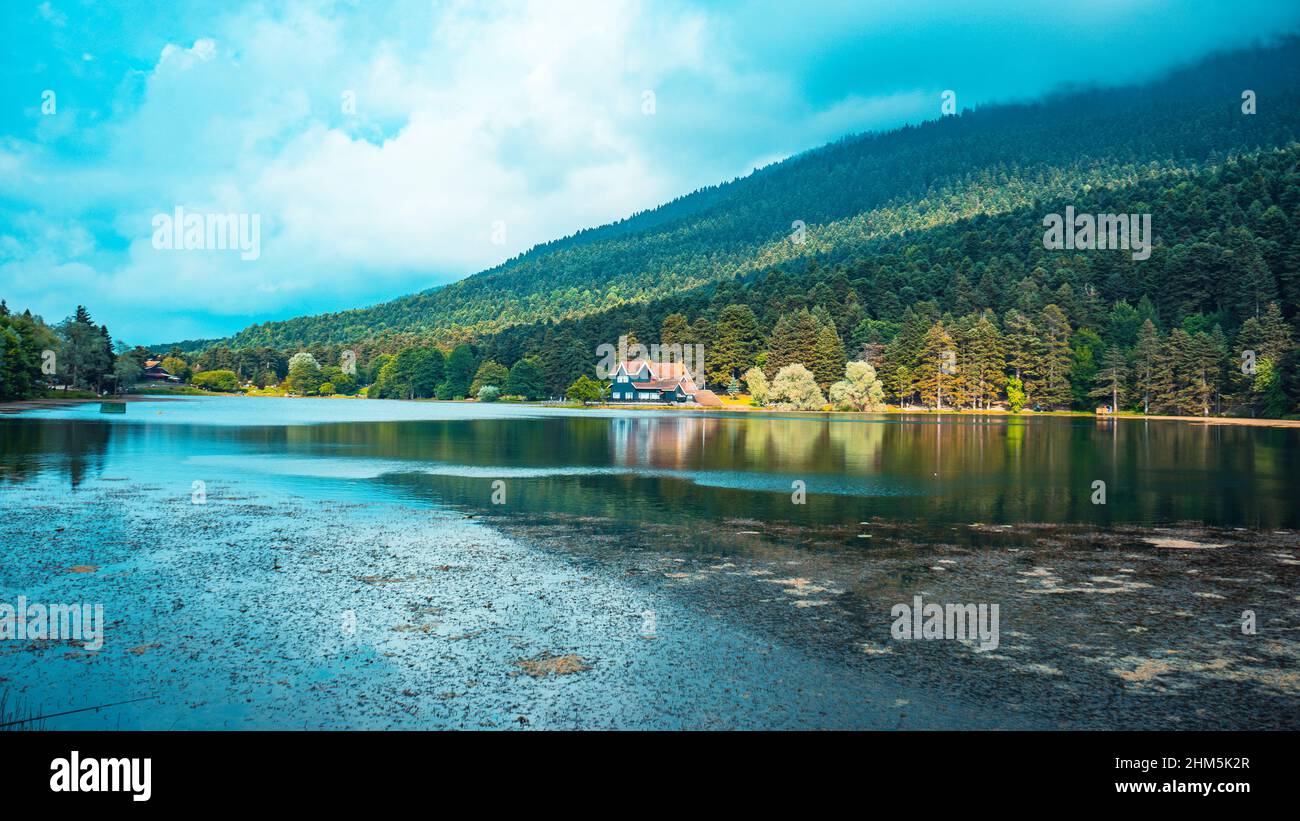 Golcuk National Park Bolu Turkey. Autumn wooden Lake house inside ...