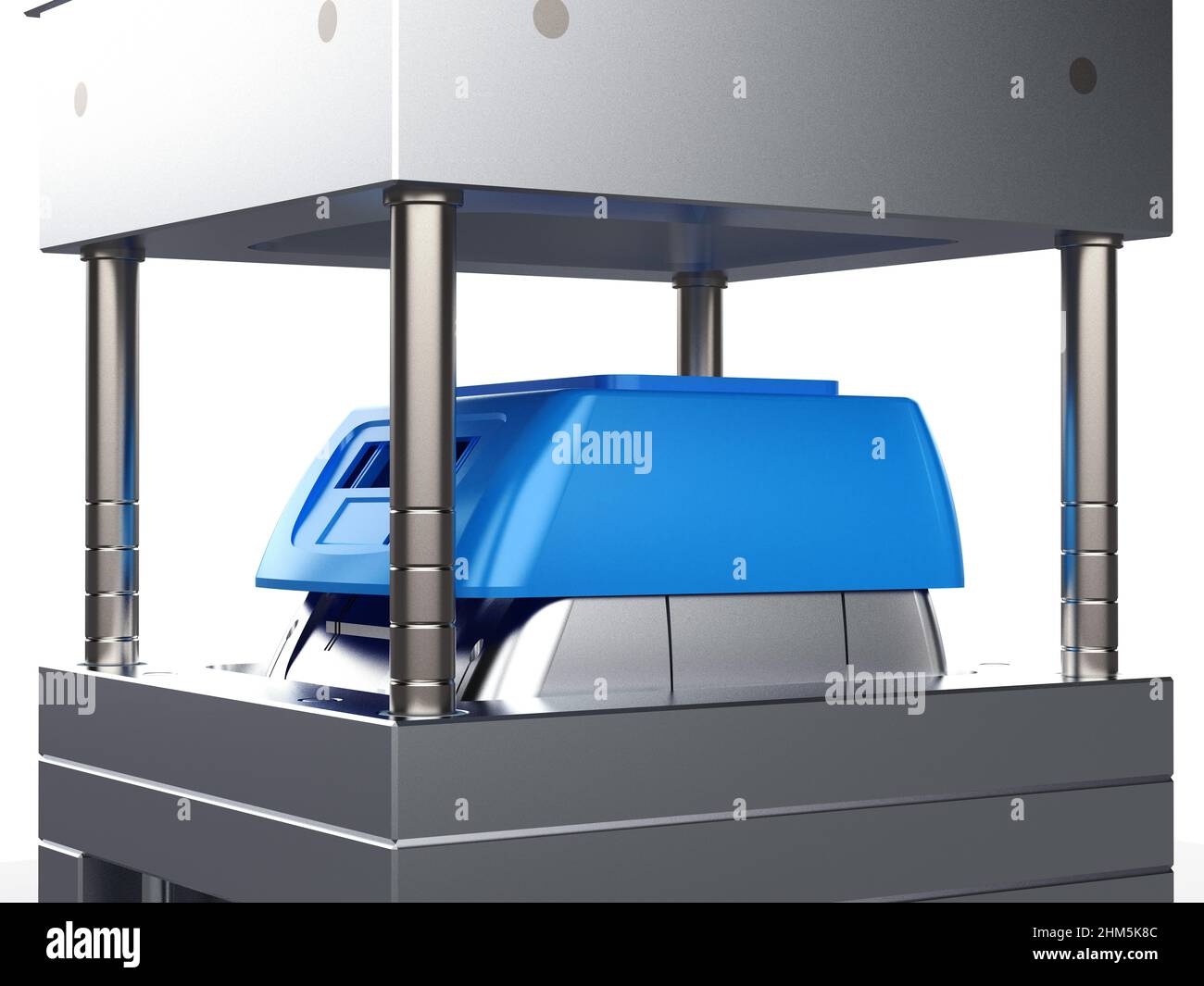 3D render of plastic moulding machine. Plastic injection moulding.Cups ...