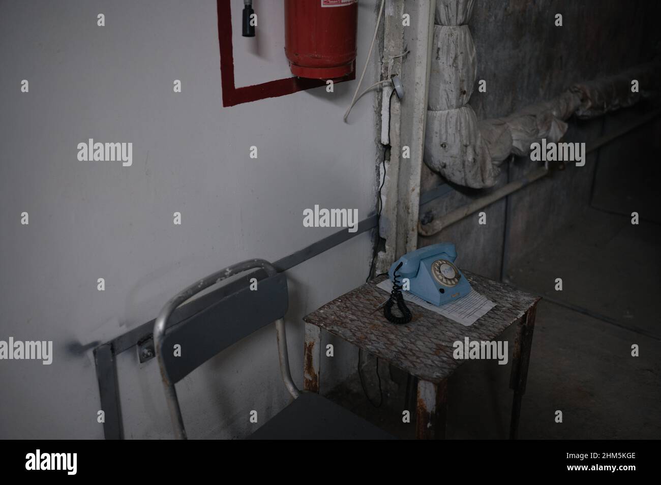 A small desk and phone outside the control room for reactor 4 at the ...