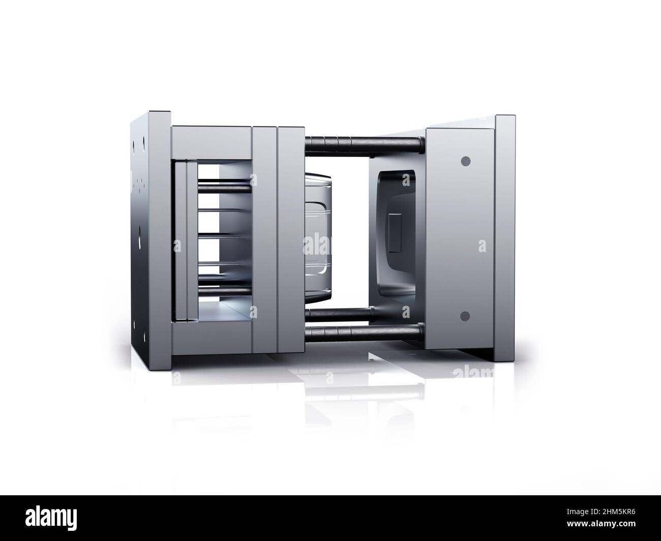 3D render of plastic moulding machine. Plastic injection moulding.Cups ...