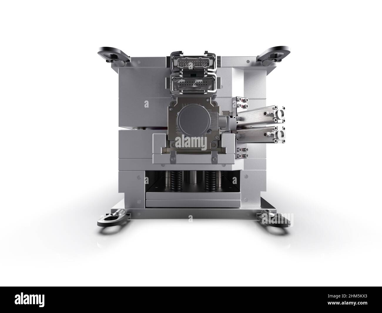 3D render of plastic moulding machine. Plastic injection moulding.Cups ...