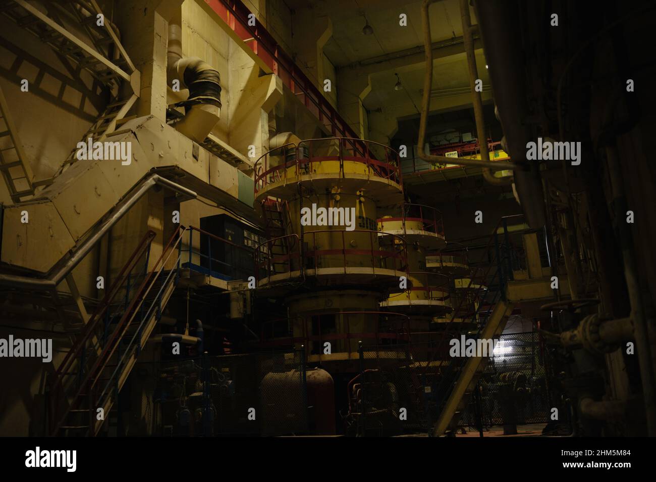 Decommissioned equipment in the shadowy pump room of reactor 3 at the ...