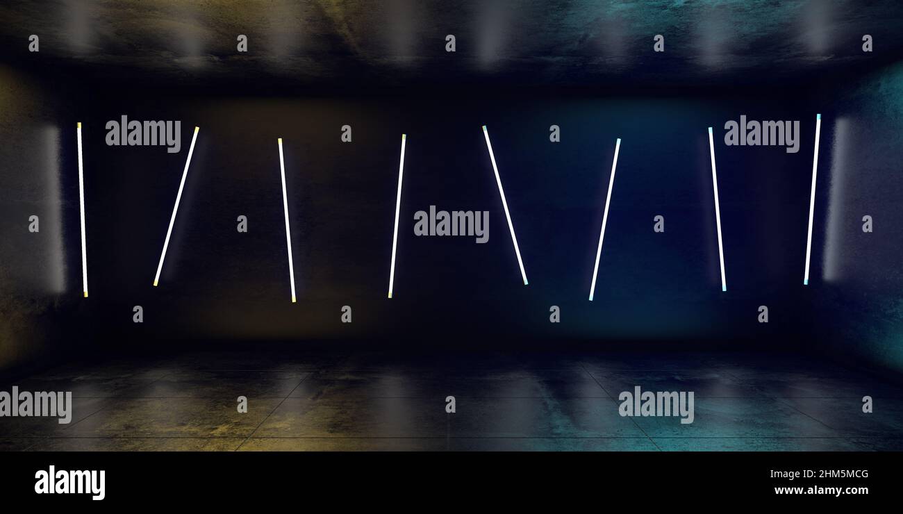 Dark background 3D image of a concrete basement with a colored glow and ...