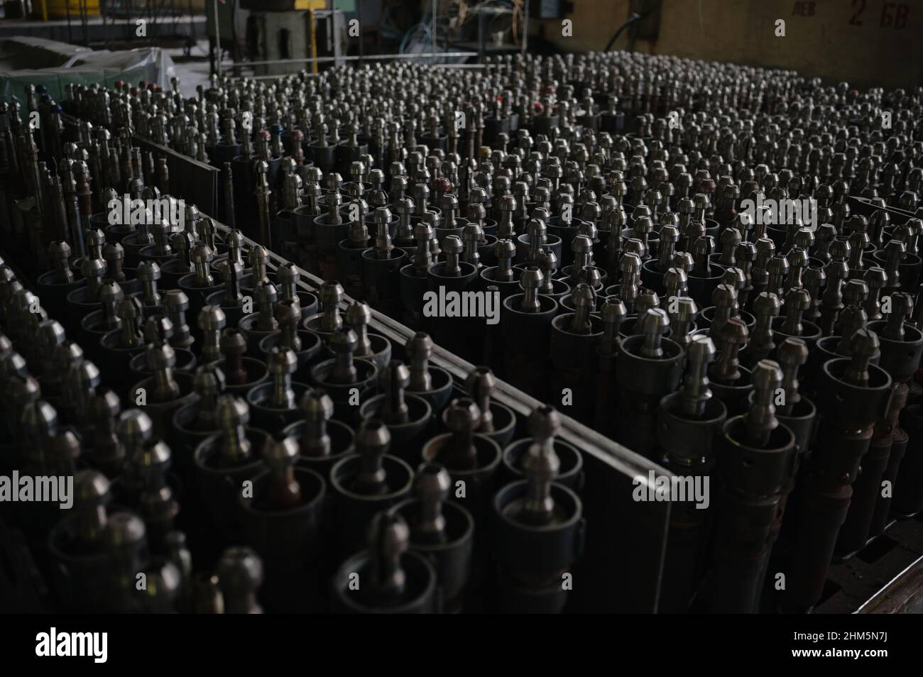 Fuel stringers stand organized in reactor hall 3 at the Chernobyl ...