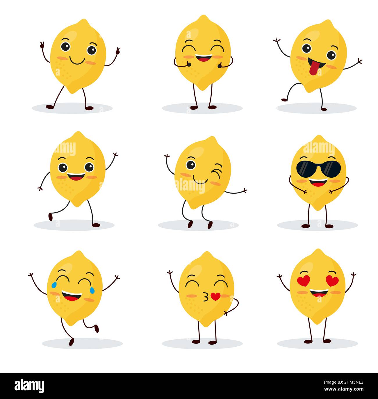 Cute happy lemon character. Funny fruit emoticon in flat style. eps 10 ...