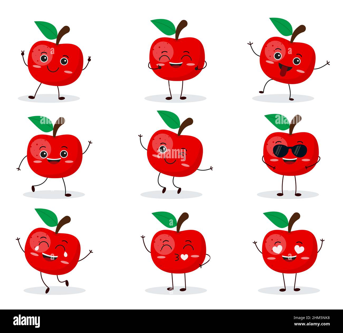 Cute happy apple character. Funny fruit emoticon in flat style. eps 10 ...