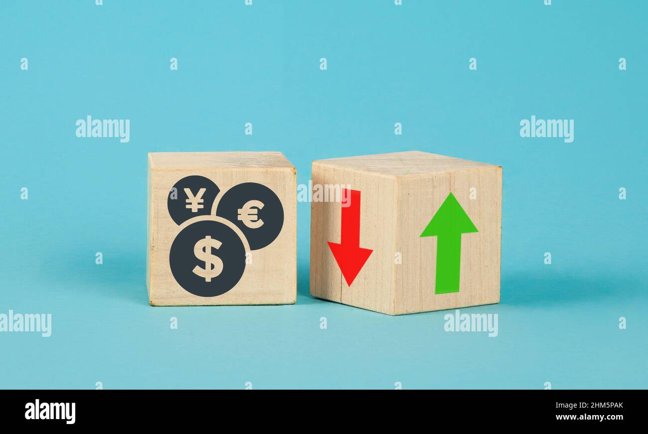 Exchange rate wooden cubes. Currency selection concept on wooden Stock ...