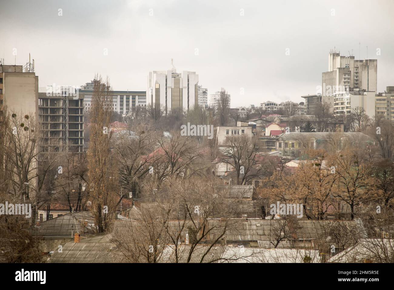 A beautiful panoramic view on new colorful mansions in a developing ...