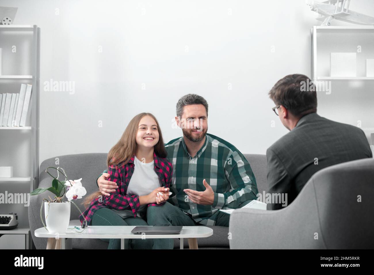 Psychology, mental family therapy, psychologist with father and ...