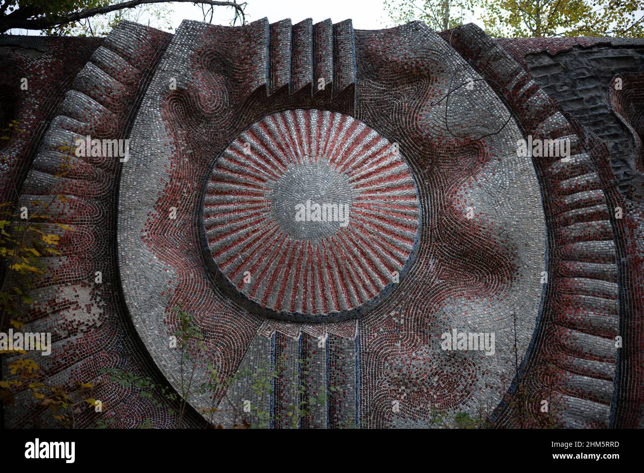 A relief mosaic on the Prometheus Cinema in Pripyat, Ukraine near the ...