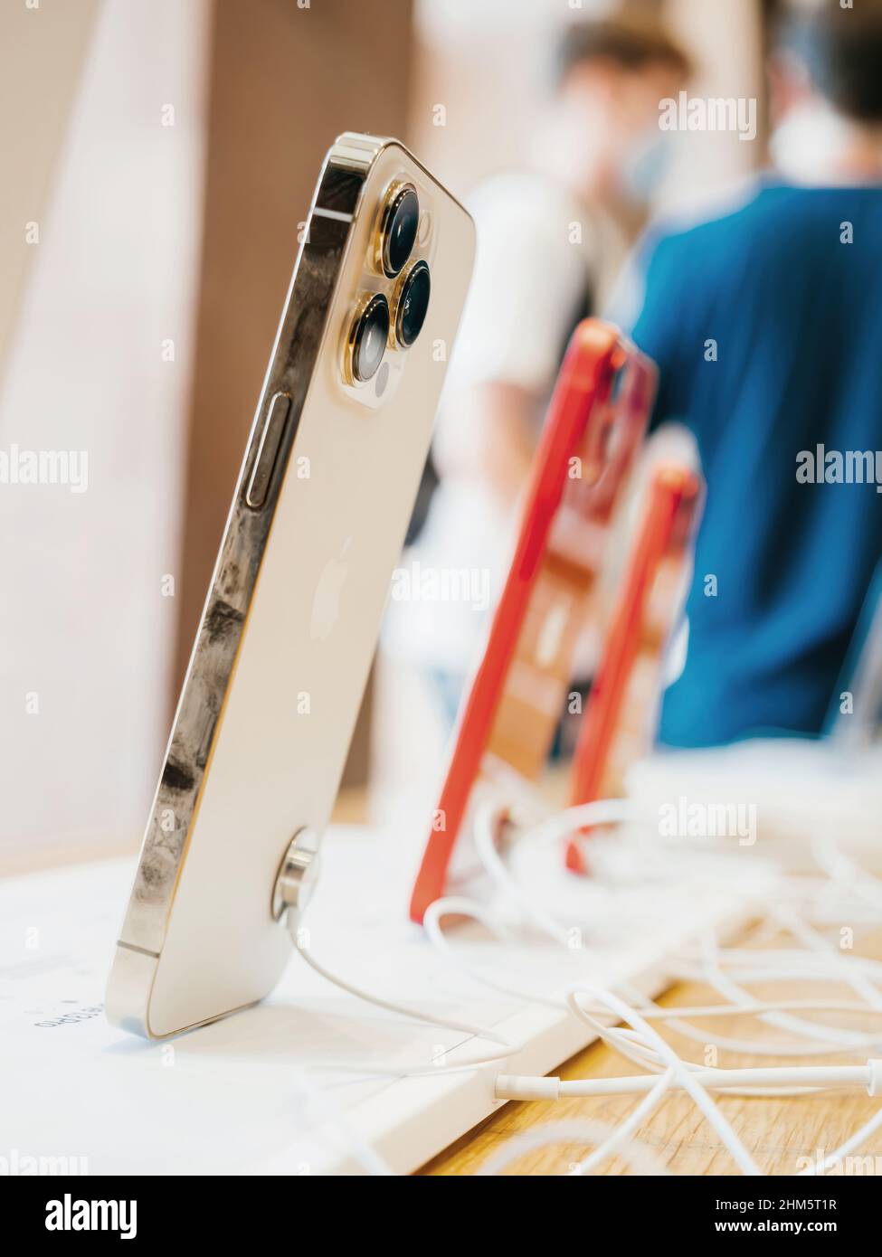Paris, France - Sep 24, 2021: SIde view close-up of Apple Computers ...