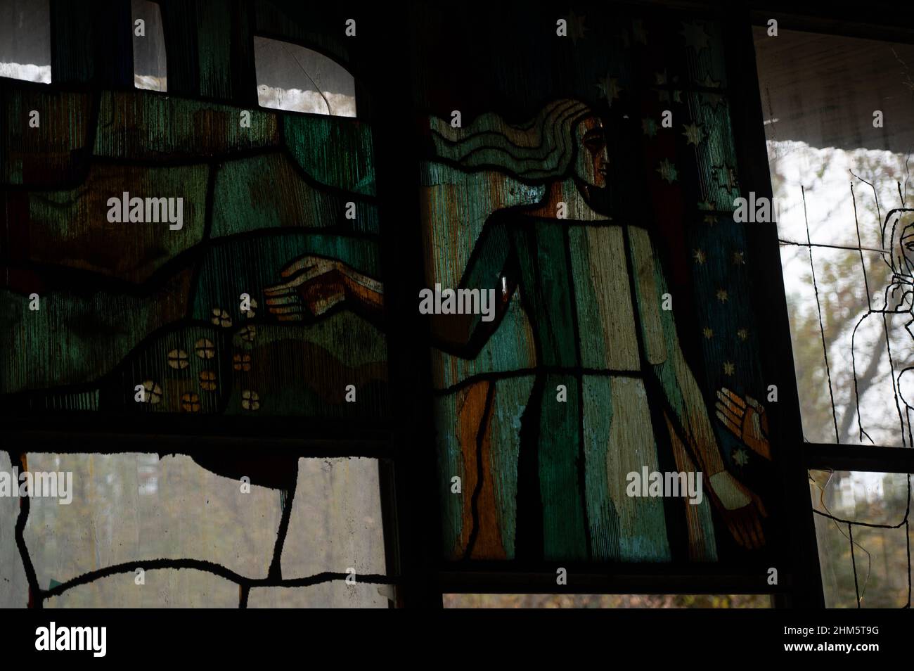 Beautifully detailed stained glass artwork inside the abandoned Cafe ...