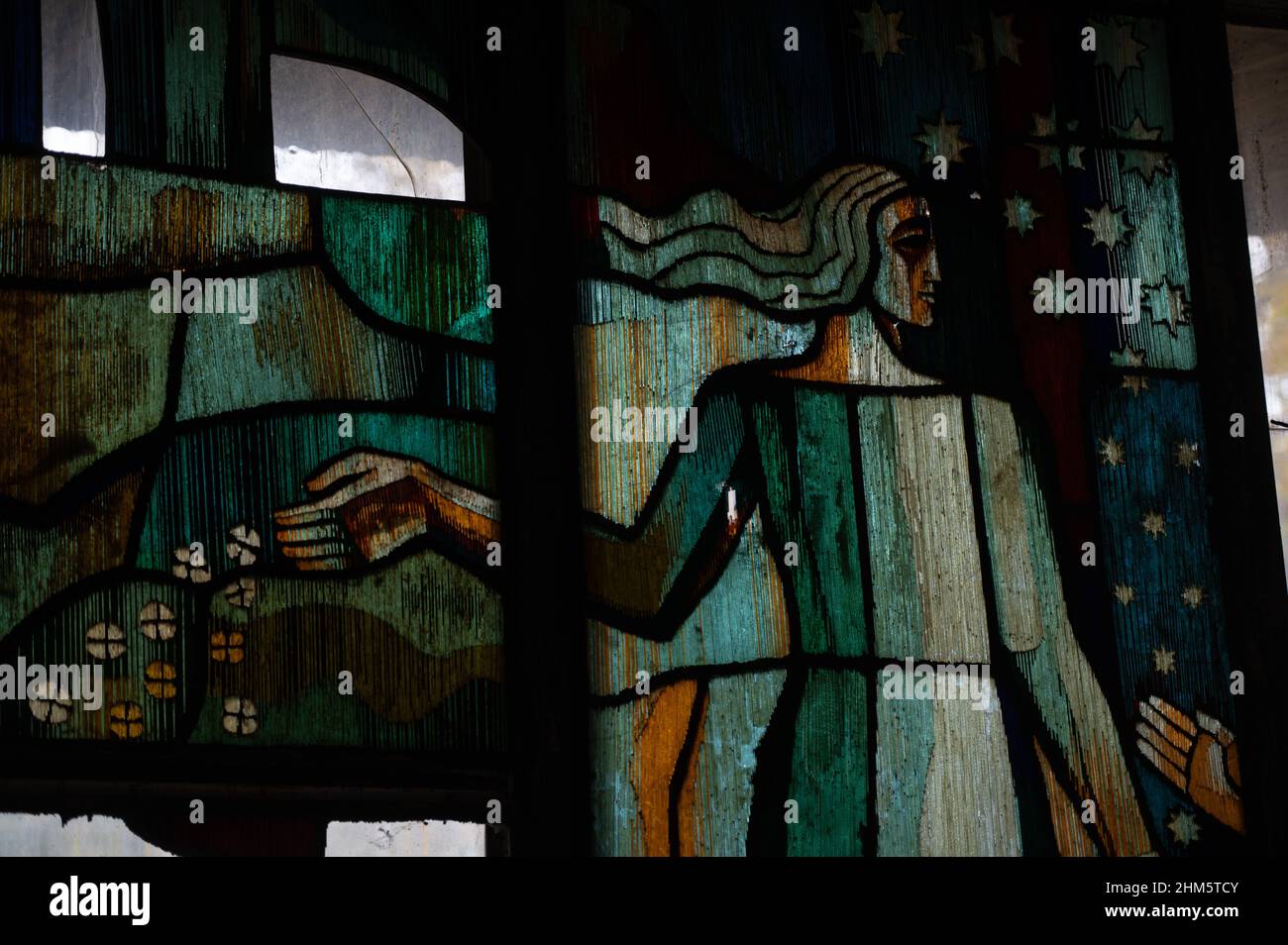 Beautifully detailed stained glass artwork inside the abandoned Cafe ...