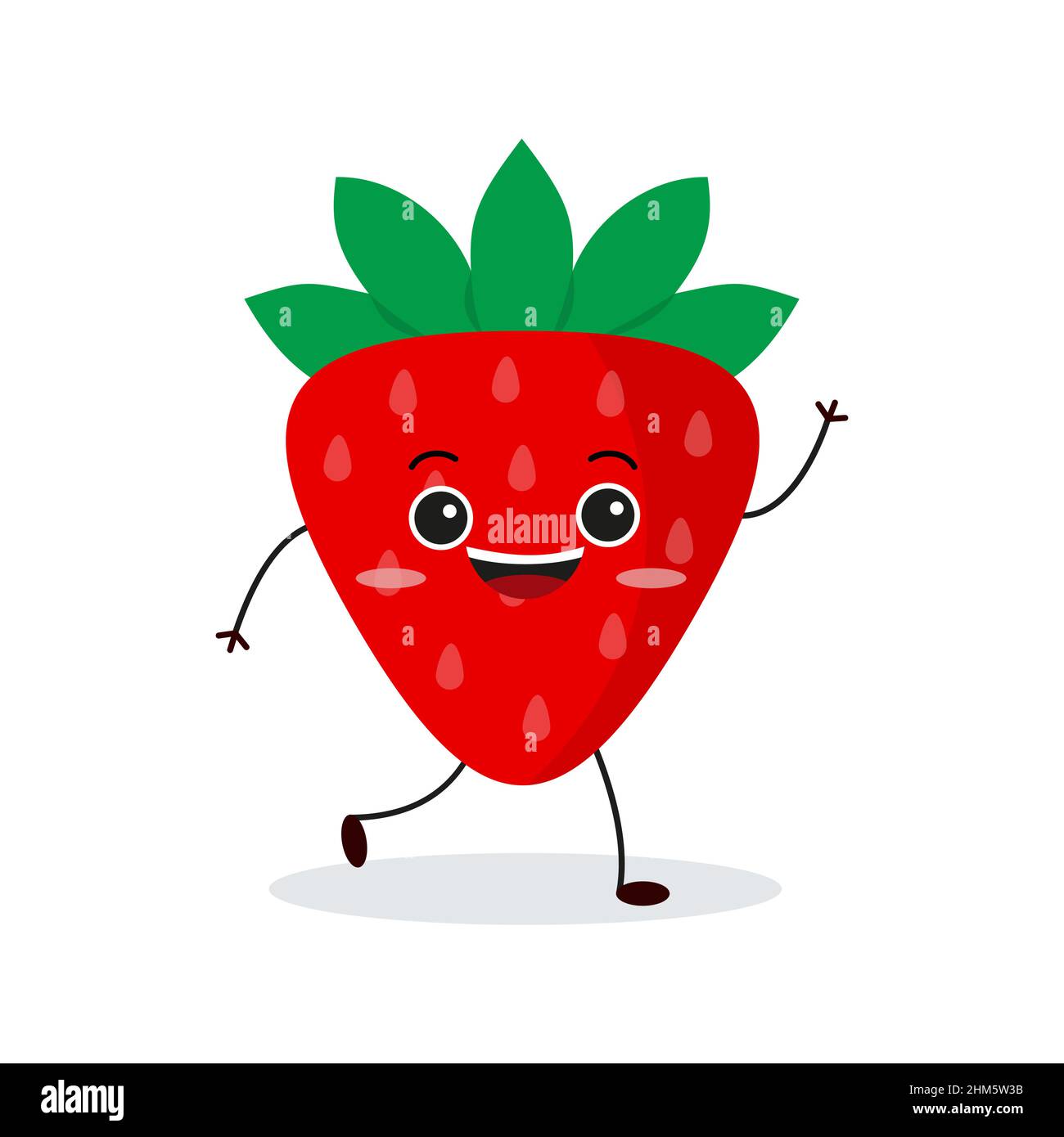 Cute happy strawberry character. Funny fruit emoticon in flat style ...