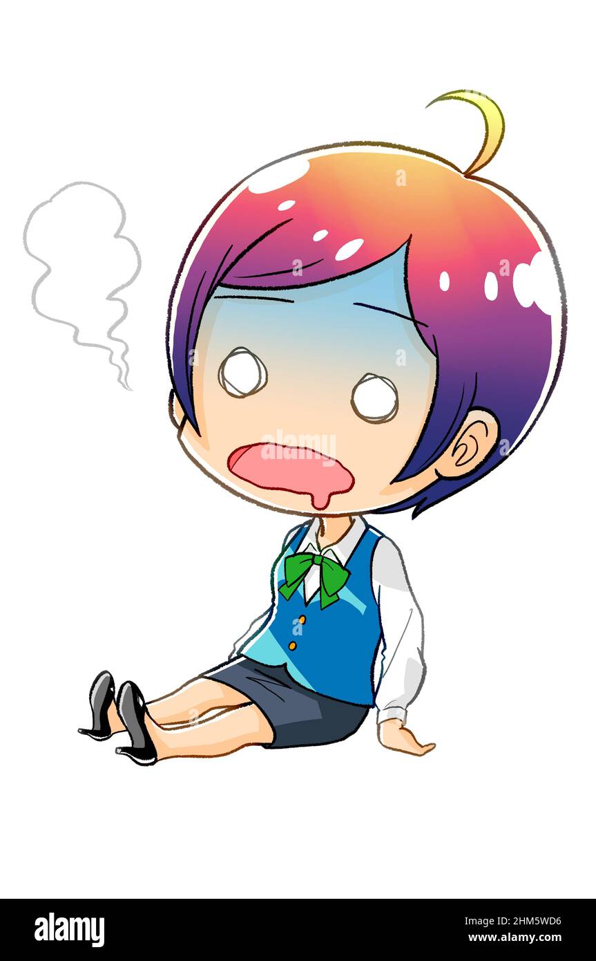manga kawaii chibi female office worker illustration ( burned out Stock ...