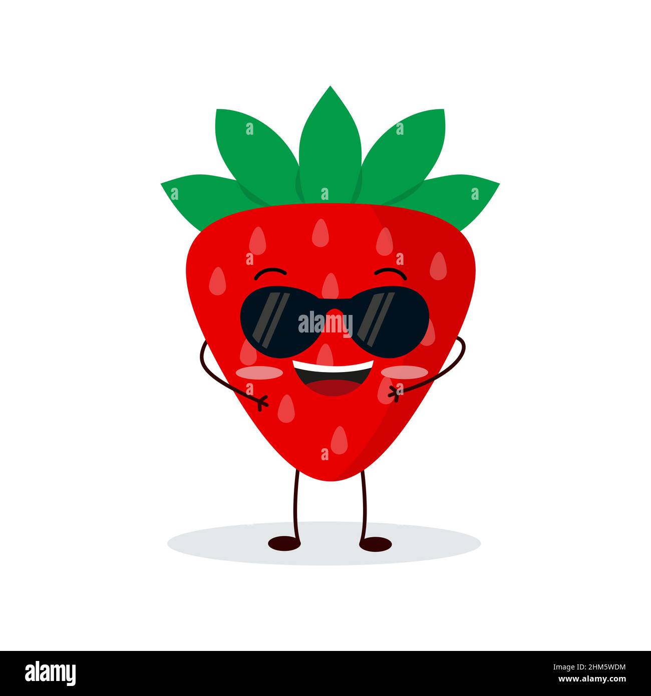 Cute happy strawberry character. Funny fruit emoticon in flat style ...