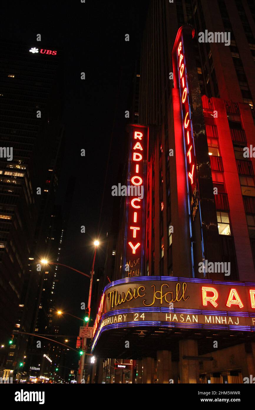 Iconic Radio City Music Hall at night Stock Photo - Alamy