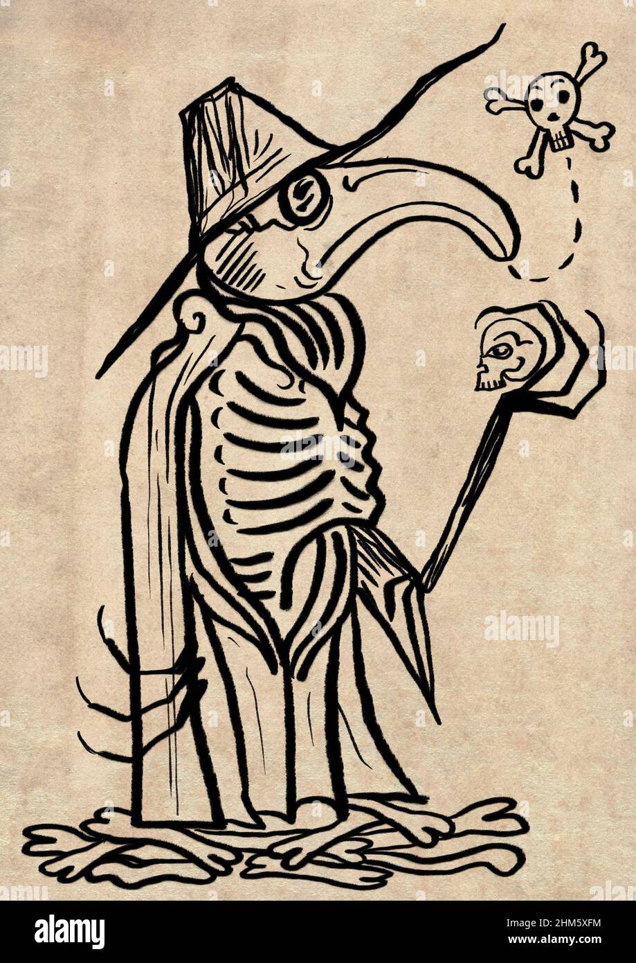 plague doctor hand drawn stylized illustration Stock Photo - Alamy