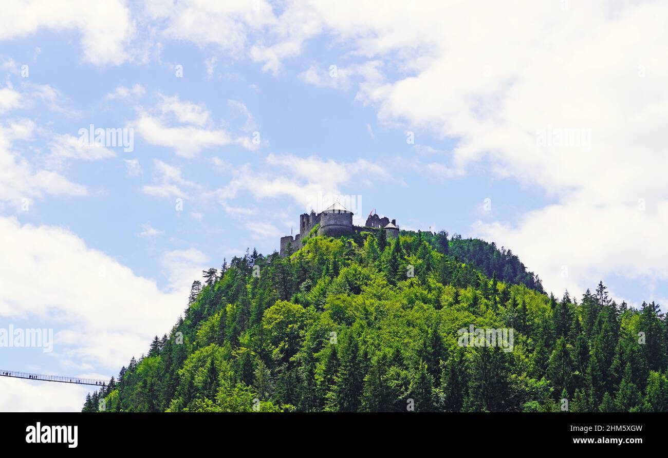 Beautiful scene with Fort Claudia and Ehrenberg Castle on a hill in ...