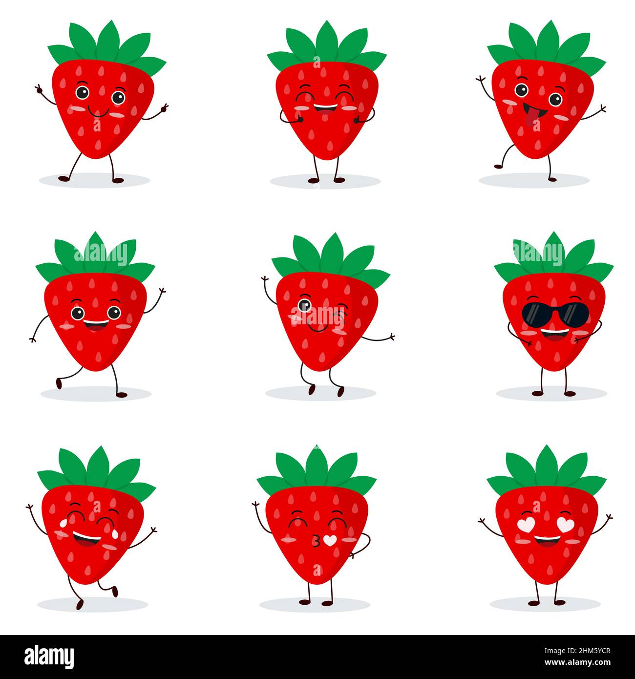 Cute happy strawberry character. Funny fruit emoticon in flat style ...