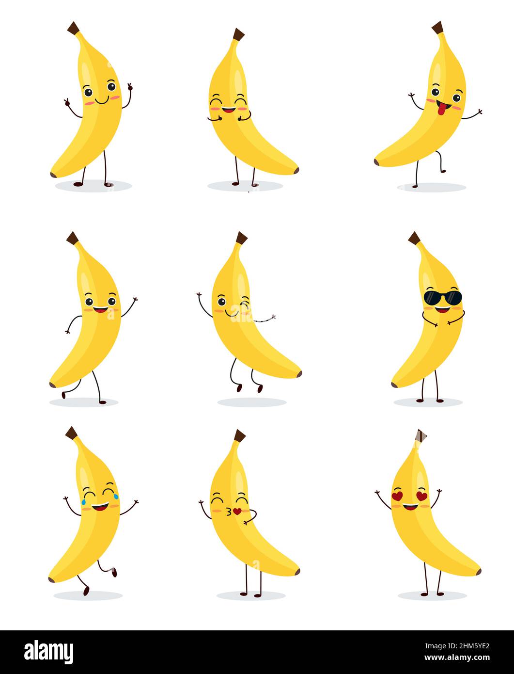 Cute happy banana character. Funny fruit emoticon in flat style. eps 10 ...