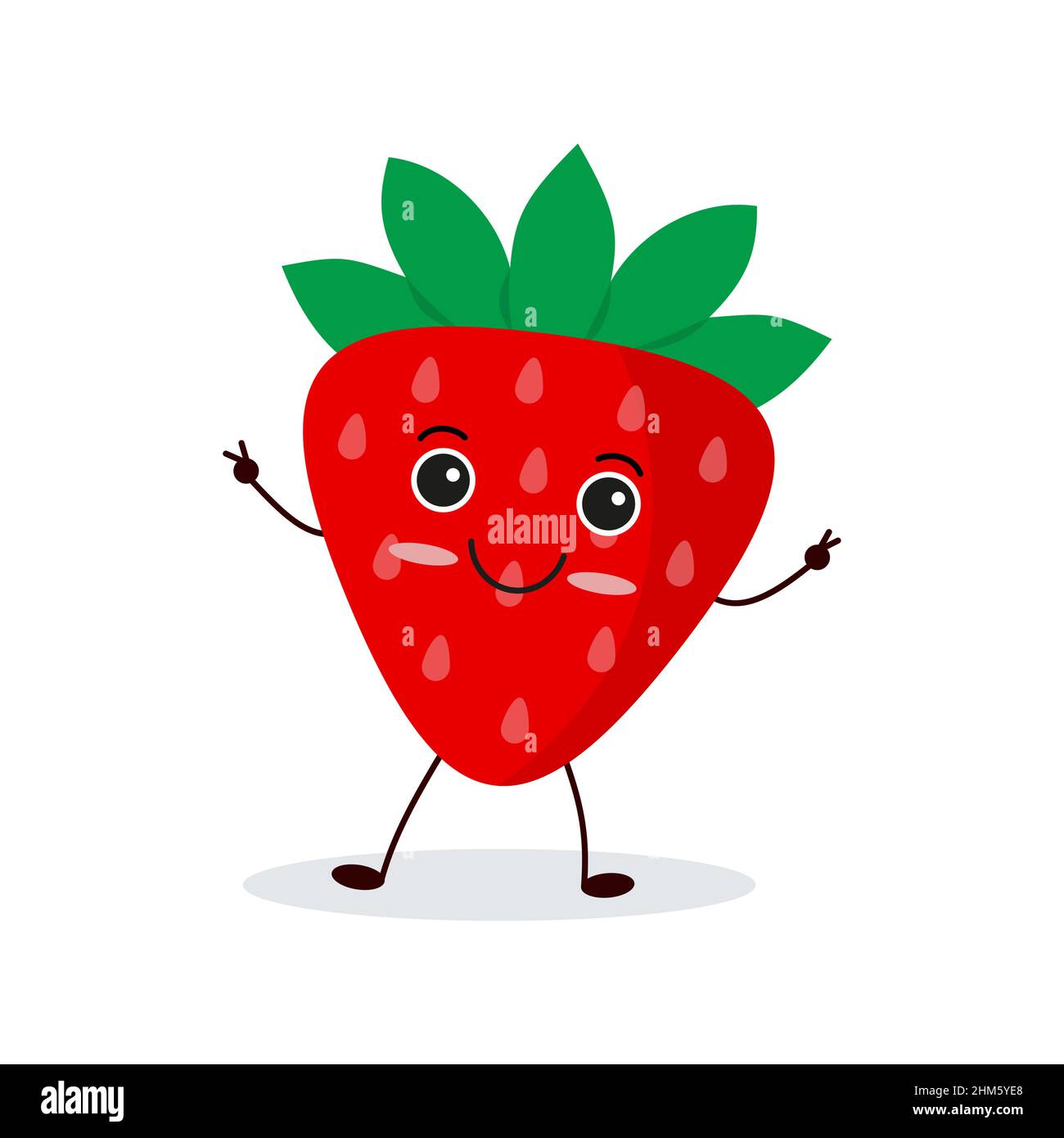 Cute happy strawberry character. Funny fruit emoticon in flat style ...