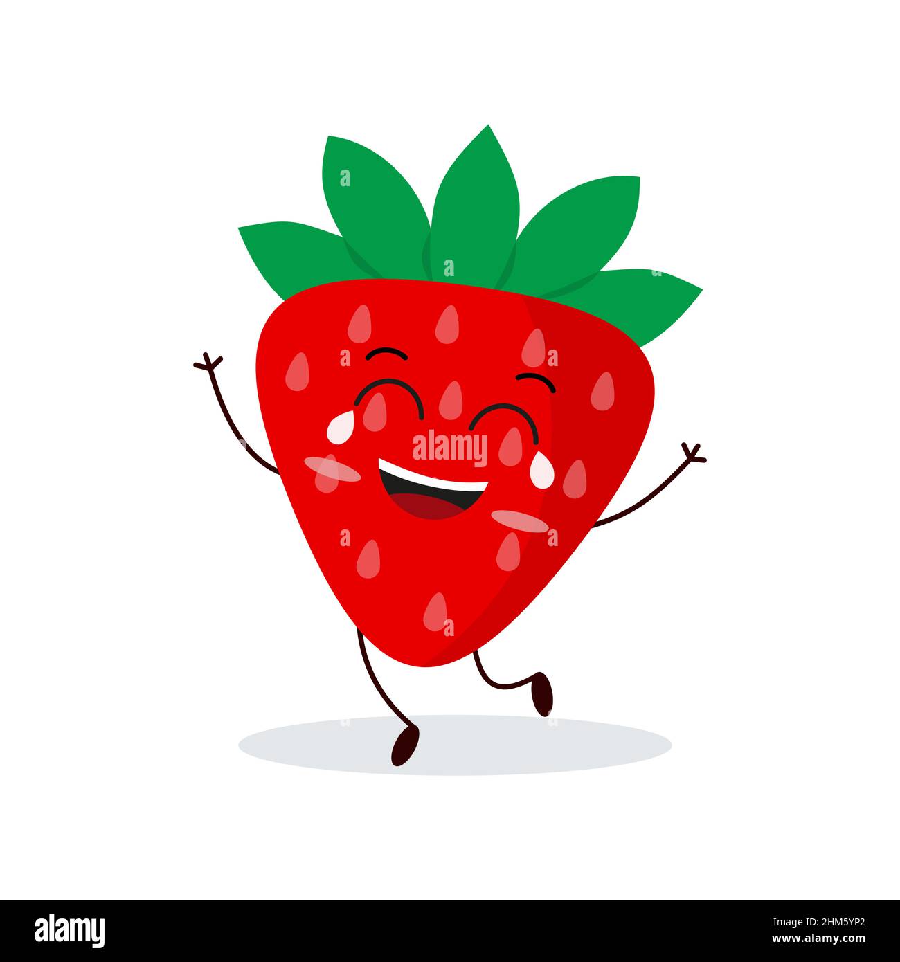 Cute happy strawberry character. Funny fruit emoticon in flat style ...