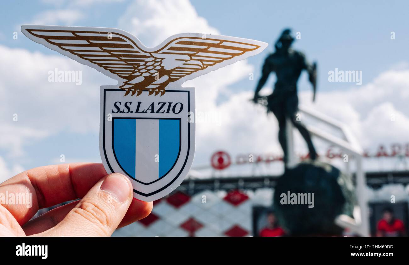 June 14, 2021, Rome, Italy. S.S. Football Club emblem Lazio against the ...