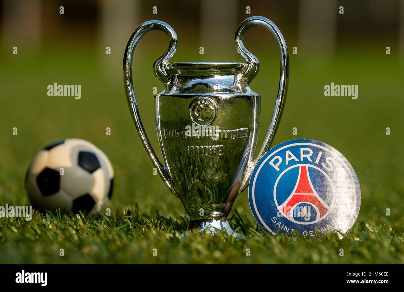 August 27, 2021, Paris, France. The emblem of the football club Paris ...
