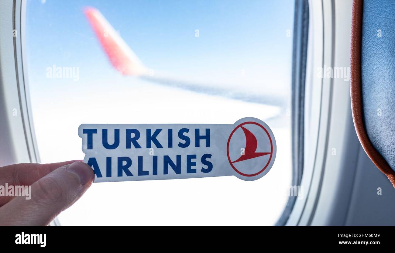 December 6, 2021, Istanbul, Turkey. The emblem of the airline Turkish ...