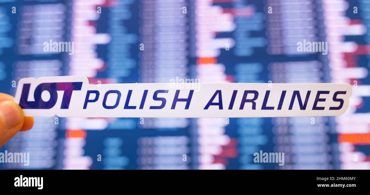 December 11, 2021, Warsaw, Poland. The emblem of LOT Polish Airlines ...