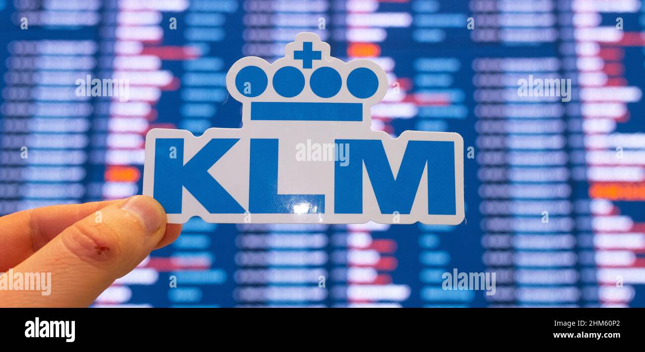 December 6, 2021, Amsterdam, the Netherlands. The emblem of the airline ...