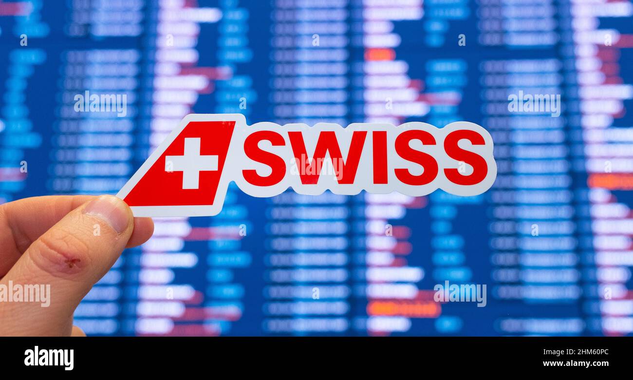 December 11, 2021, Zurich, Switzerland. The emblem of the airline Swiss ...
