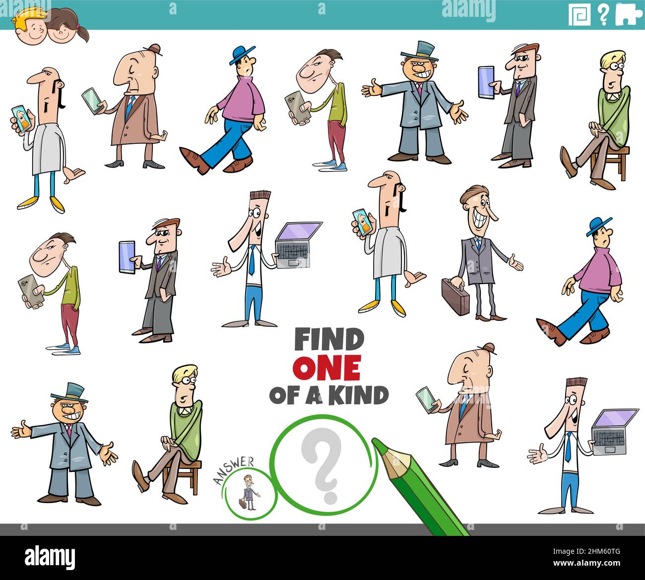 Cartoon illustration of find one of a kind picture educational game ...